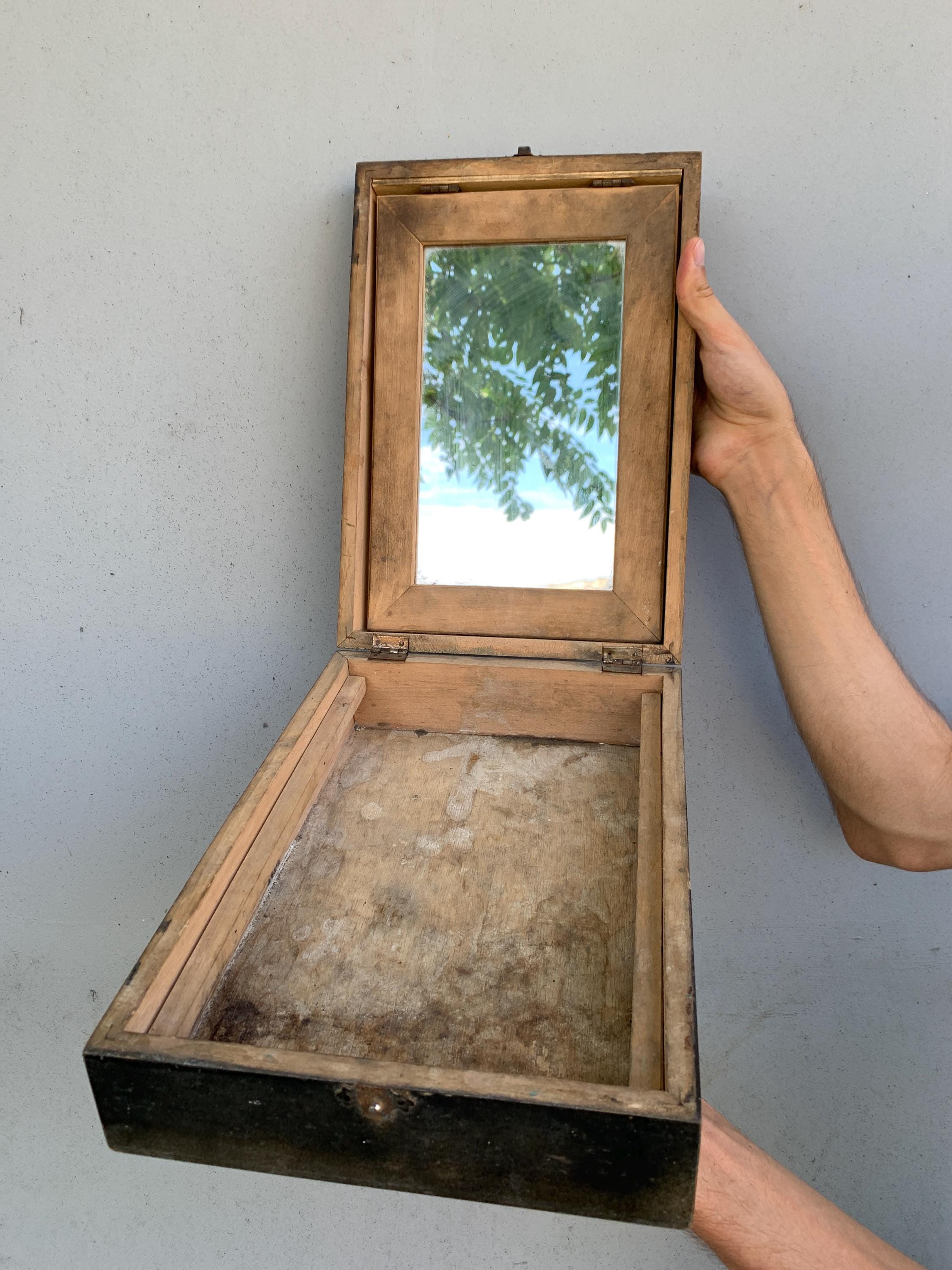 Vintage Shaving Box, Wooden Box With Mirror, Travel Shaving Box, Old ...
