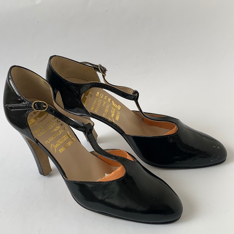 Retro! Women's Shoes, LEDA YUGOSLAVIA, Leather Shoes With Strap, Lacquered Black Shoes, Vintage ...