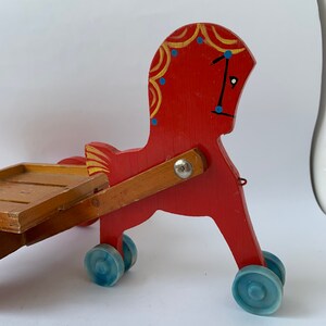 Horse, Vintage Toy, Wooden Horse, Red Horse With a Cart,pull Toy, Old ...
