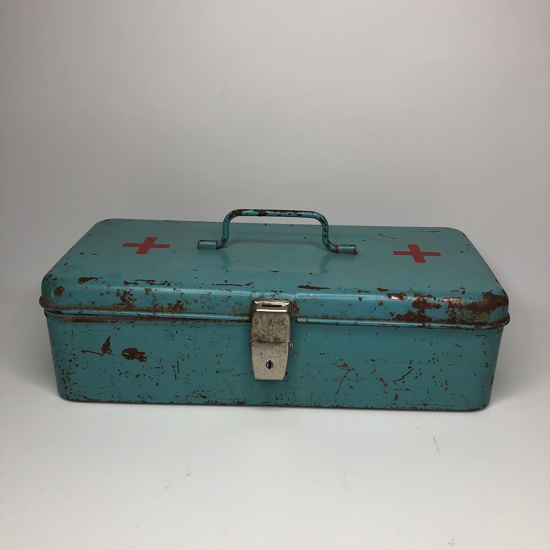 Vintage First Aid Kit, Red Cross, Car First Aid Kit, Metal First Aid ...