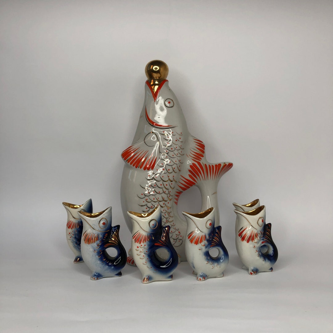 Vintage Porcelain Service, Carp Family Fish Drinking Set, Soviet ...