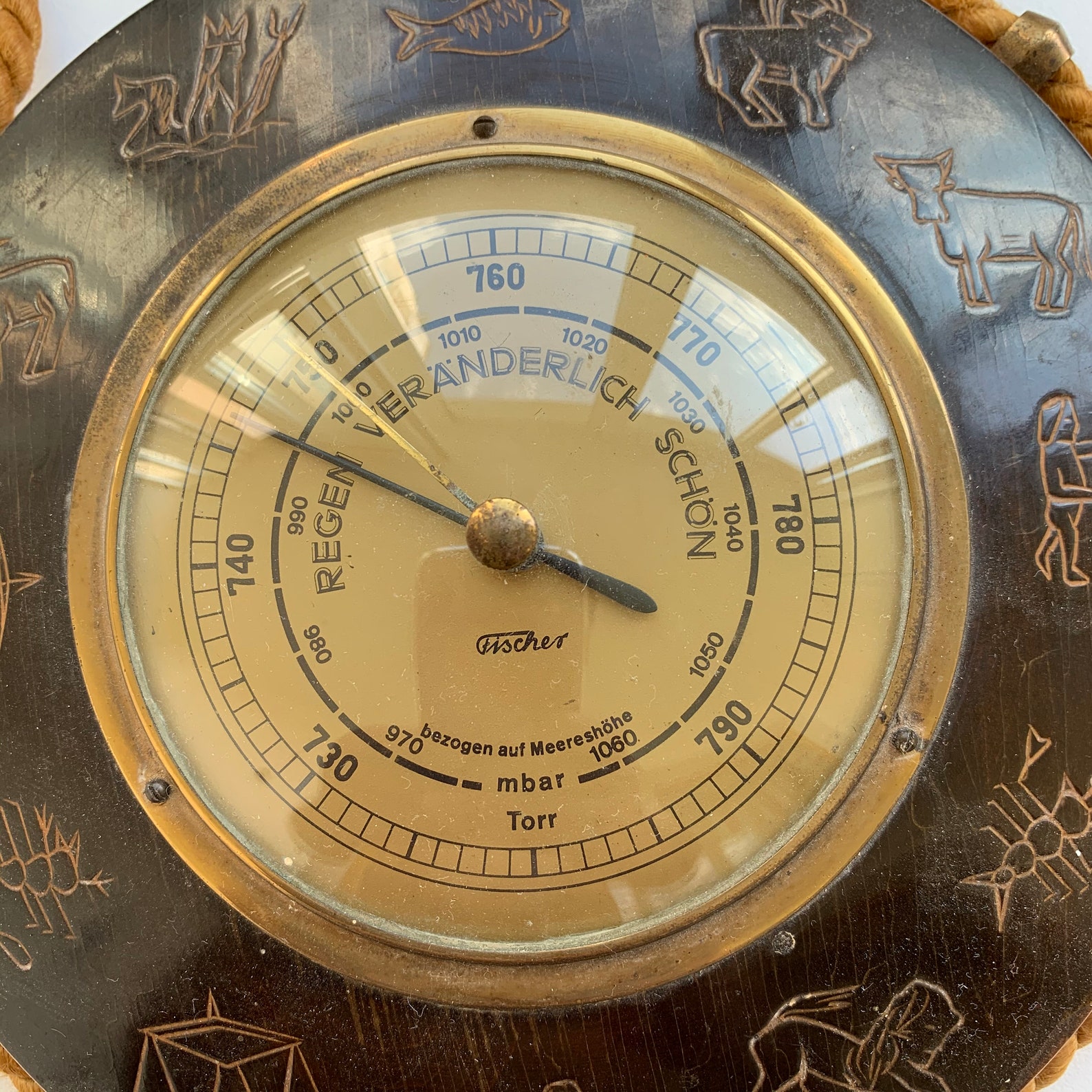 FISCHER GDR Vintage Barometer 60s Wooden Round Barometer - Etsy