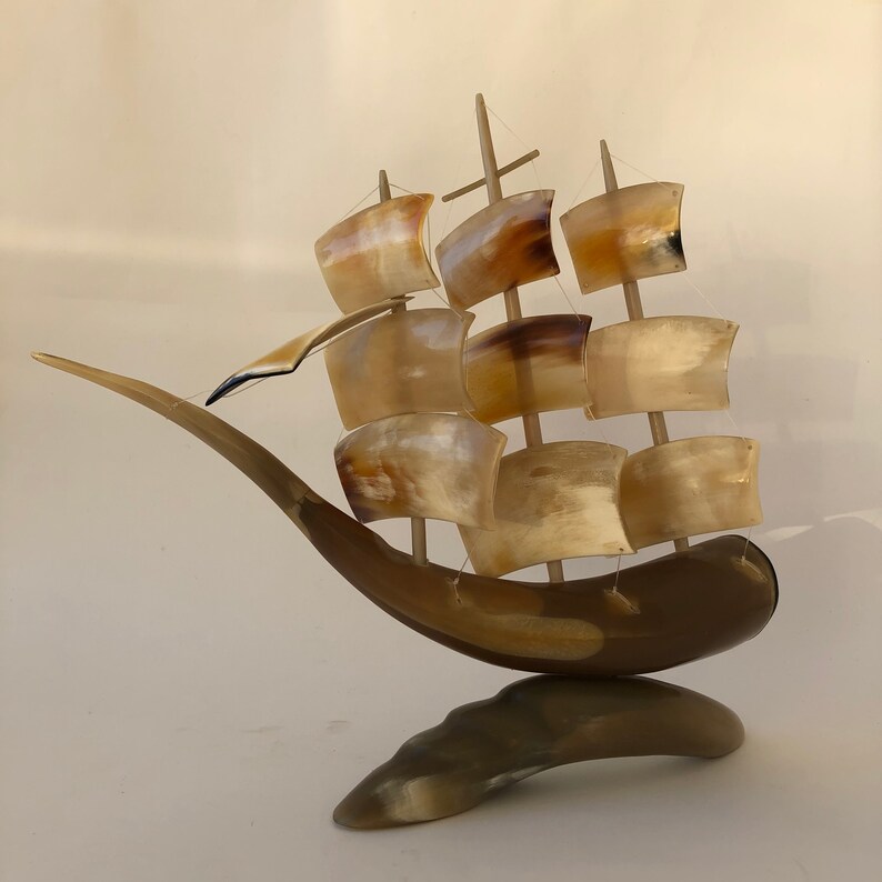 Vintage Ship Model Sailboat Frigate Natural Horn Handmade - Etsy
