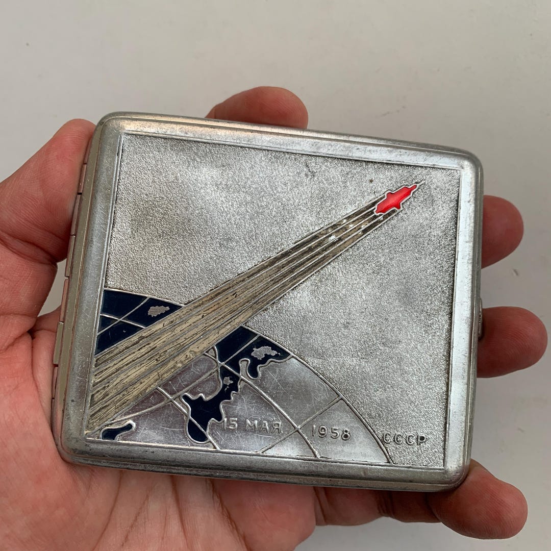 Vintage Cigarette Case, Sputnik, Soviet Cigarette Case, 1950s Cigarette ...
