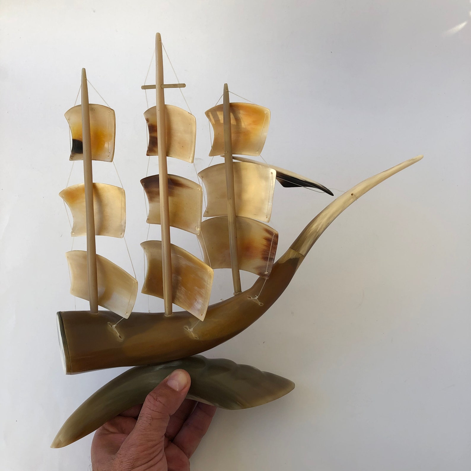 Vintage Ship Model Sailboat Frigate Natural Horn Handmade - Etsy