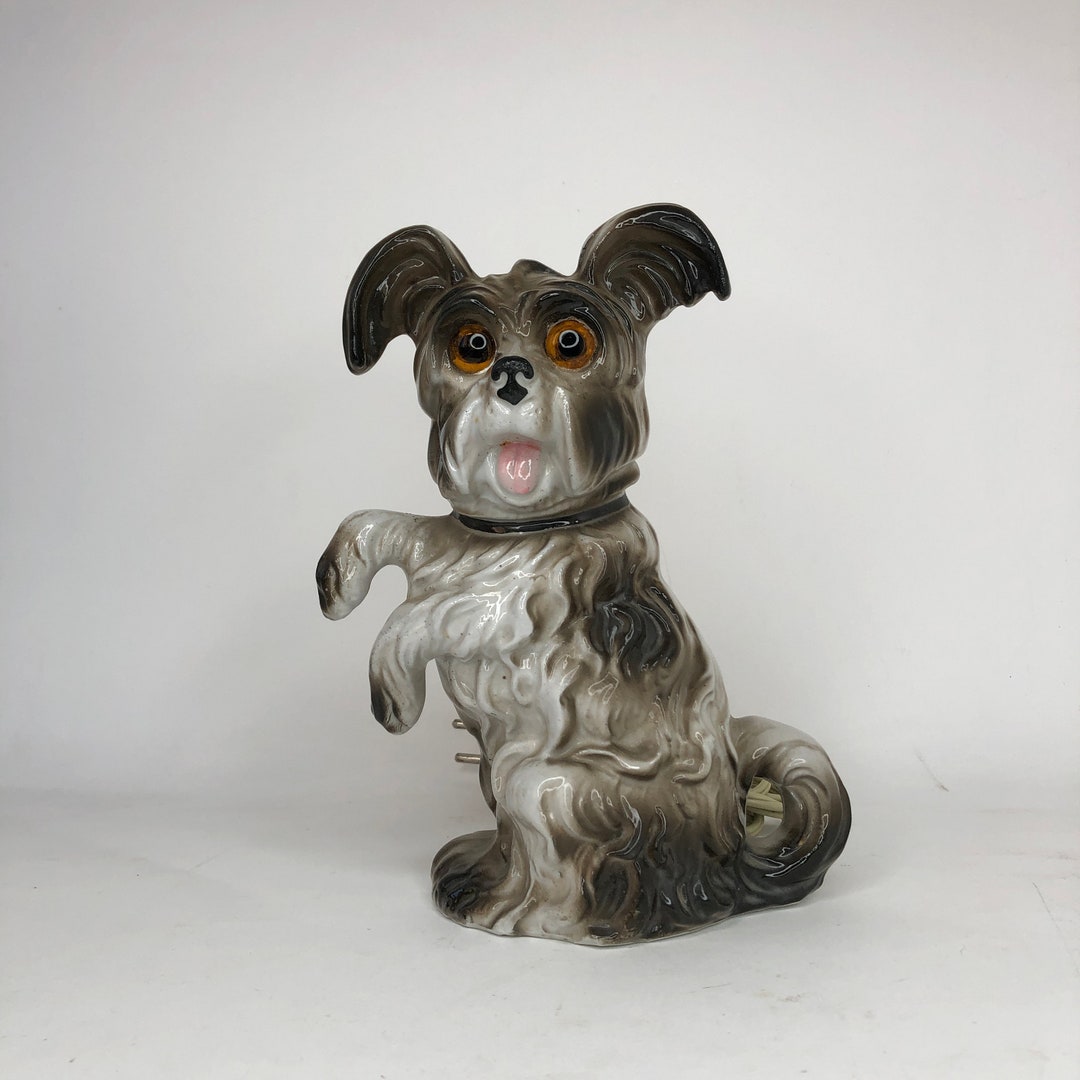 Vintage Electric Lamp, Porcelain Dog Bolognese, Electric Night Light ...