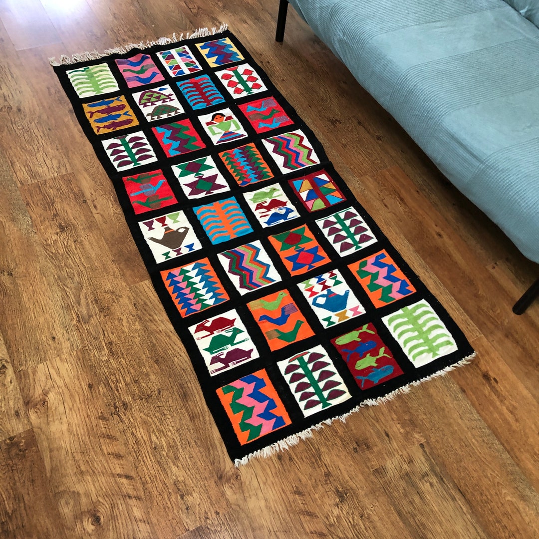 Vintage Tunisian Rug, Wool Rug, Gafsa Kilim, Woven Rug, Wool Runner ...