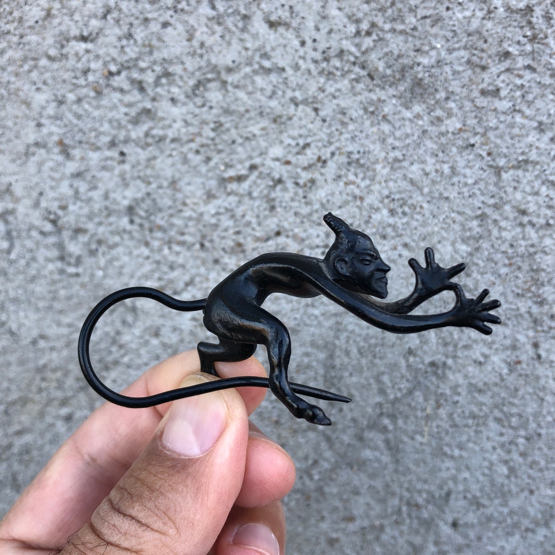Vintage Devil Figurine Cast Iron Sculpture Devil, Miniature Sculpture ...