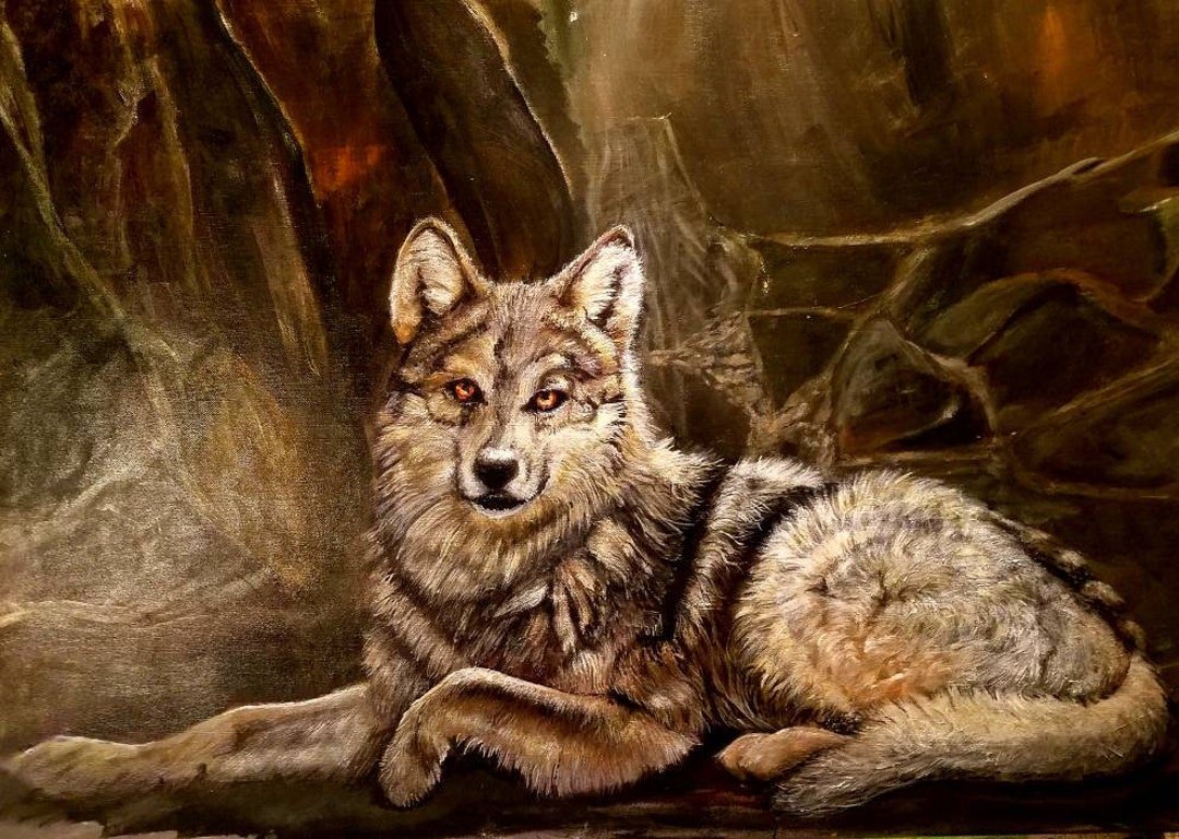 Original Grey Wolf Painting, Acrylic on Canvas (24x36) - Etsy