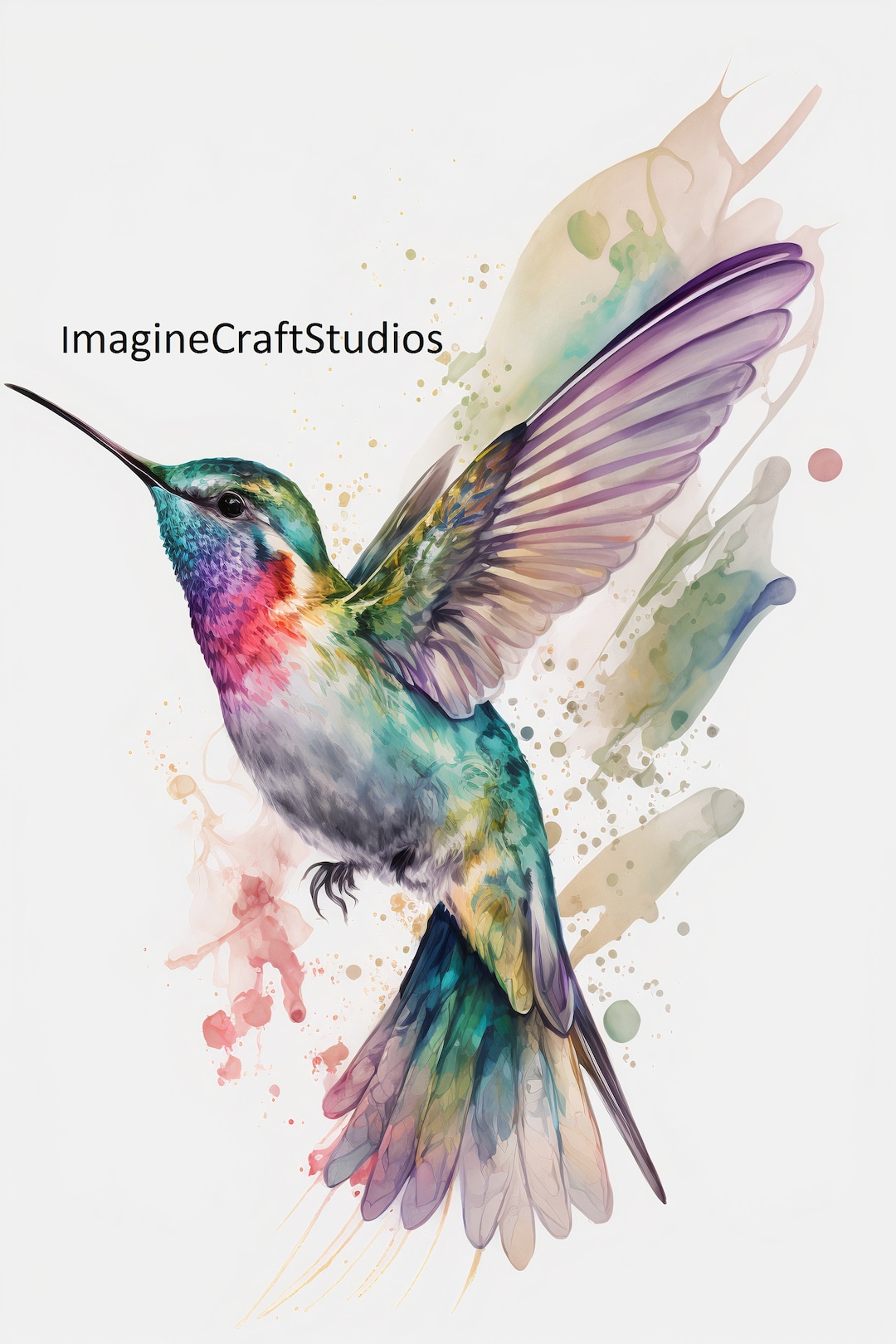 Abstract Watercolor Hummingbird, DIGITAL DOWNLOAD, Downloadable Art ...