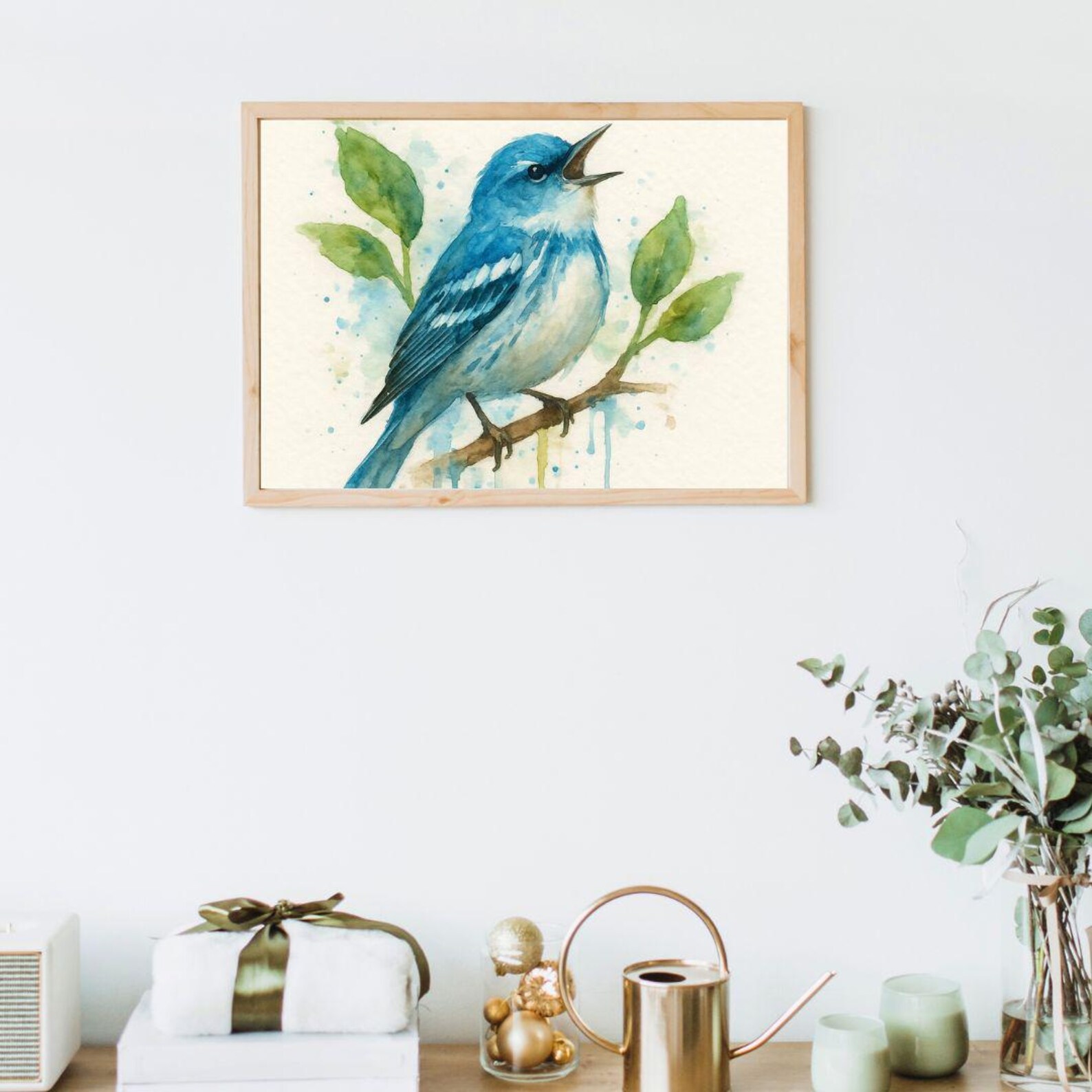 Cerulean Warbler Watercolor Artwork | Blue Songbird Wall Print | Tree ...