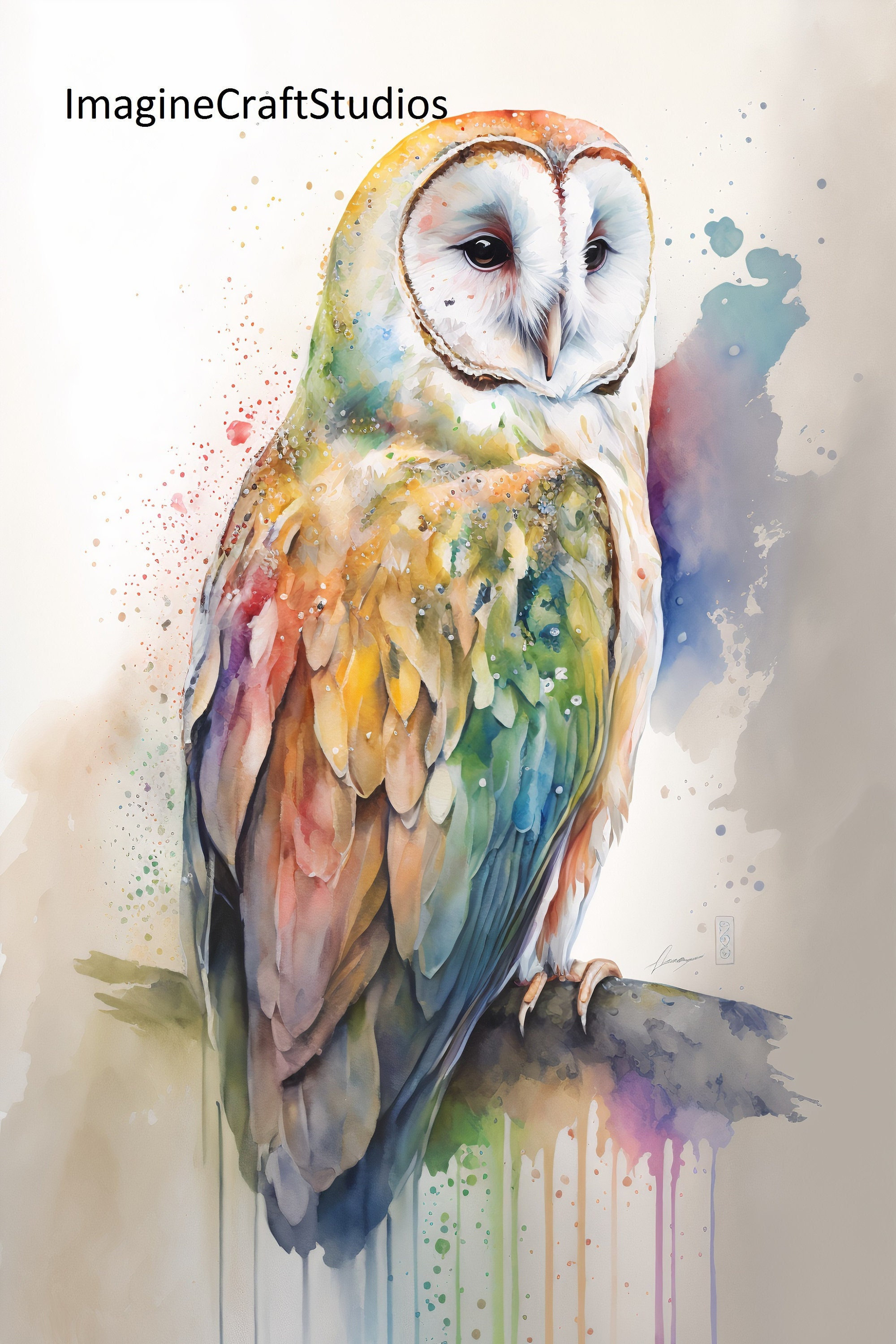 Abstract Watercolor Barn Owl, DIGITAL DOWNLOAD, Downloadable Art, Wall ...