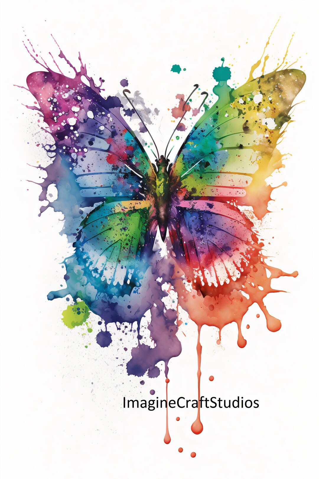 Abstract Rainbow Butterfly Watercolor, DIGITAL DOWNLOAD, Downloadable ...
