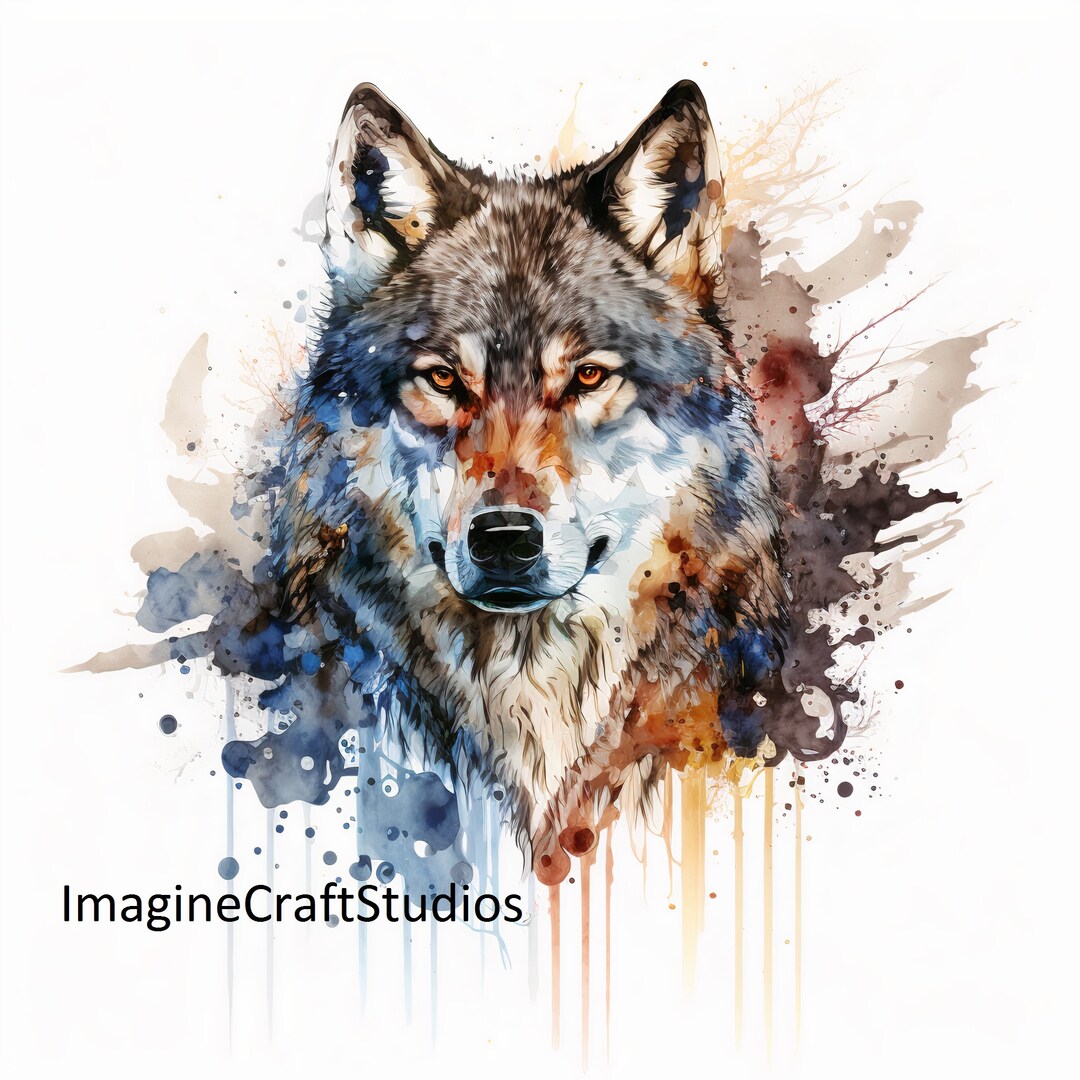 Gray Wolf Watercolor Portrait, DIGITAL DOWNLOAD, Downloadable Art, Wall ...
