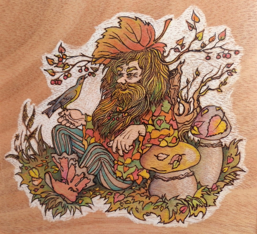Wood Spirit A Fairy-tale Character. Pyrography (burning Wood). Coloured ...