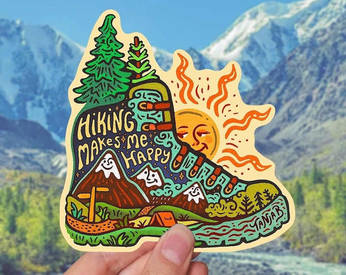 HIKING MAKES Me HAPPY // Weatherproof Outdoor Sticker // Vinyl 4 ...