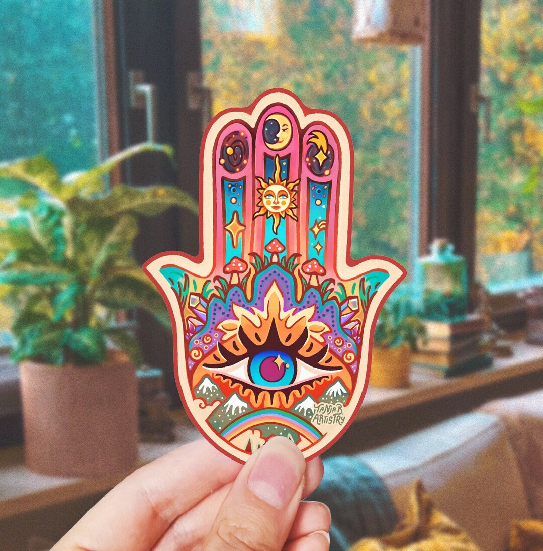 HAMSA HAND // Weatherproof Outdoor Sticker // Vinyl 4" - Nature ...