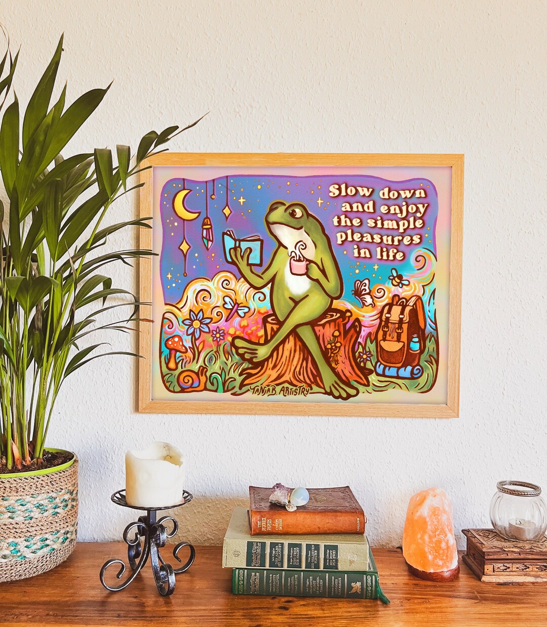 SLOW DOWN Poster // Frog Art Print - Journey, Reading, Toad // Vibrant ...