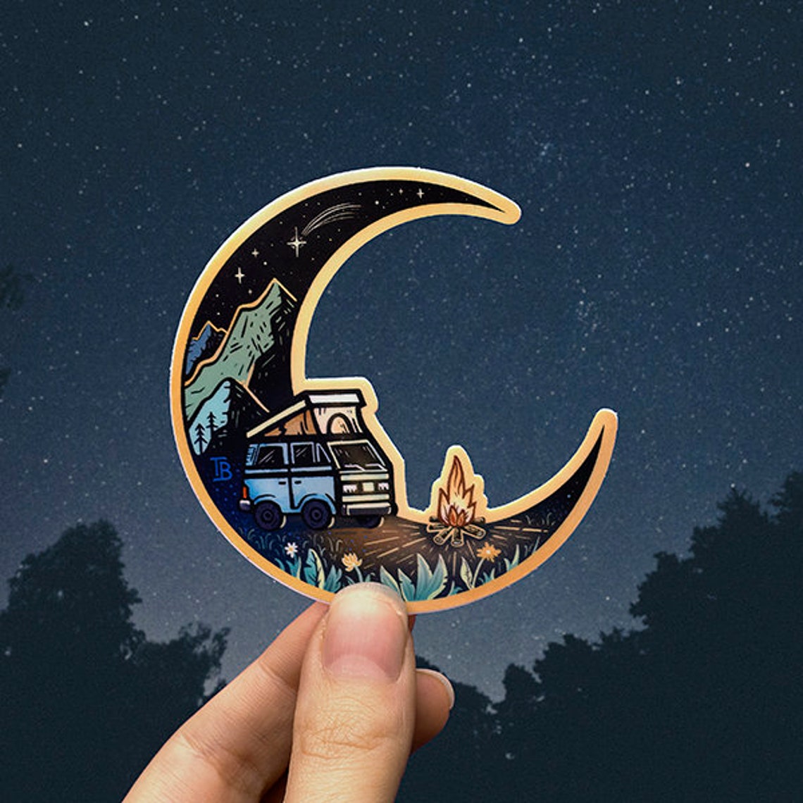 OVER THE MOON // Weatherproof Outdoor & Vanlife Sticker // | Etsy UK