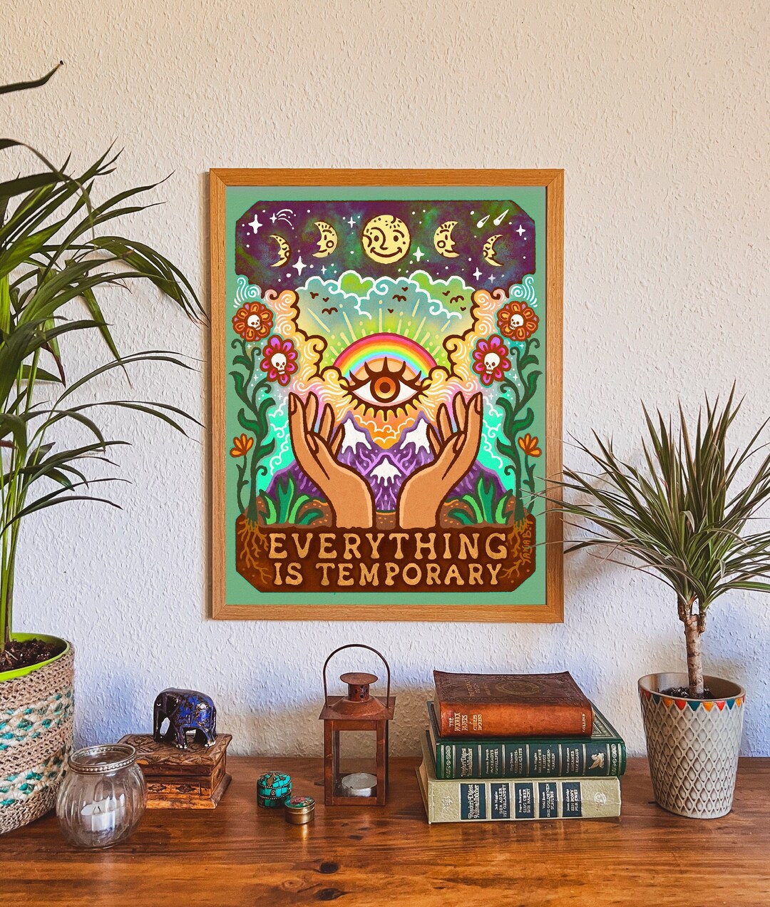 EVERYTHING IS TEMPORARY Poster // Trippy Art Print Floral, Evil Eye ...