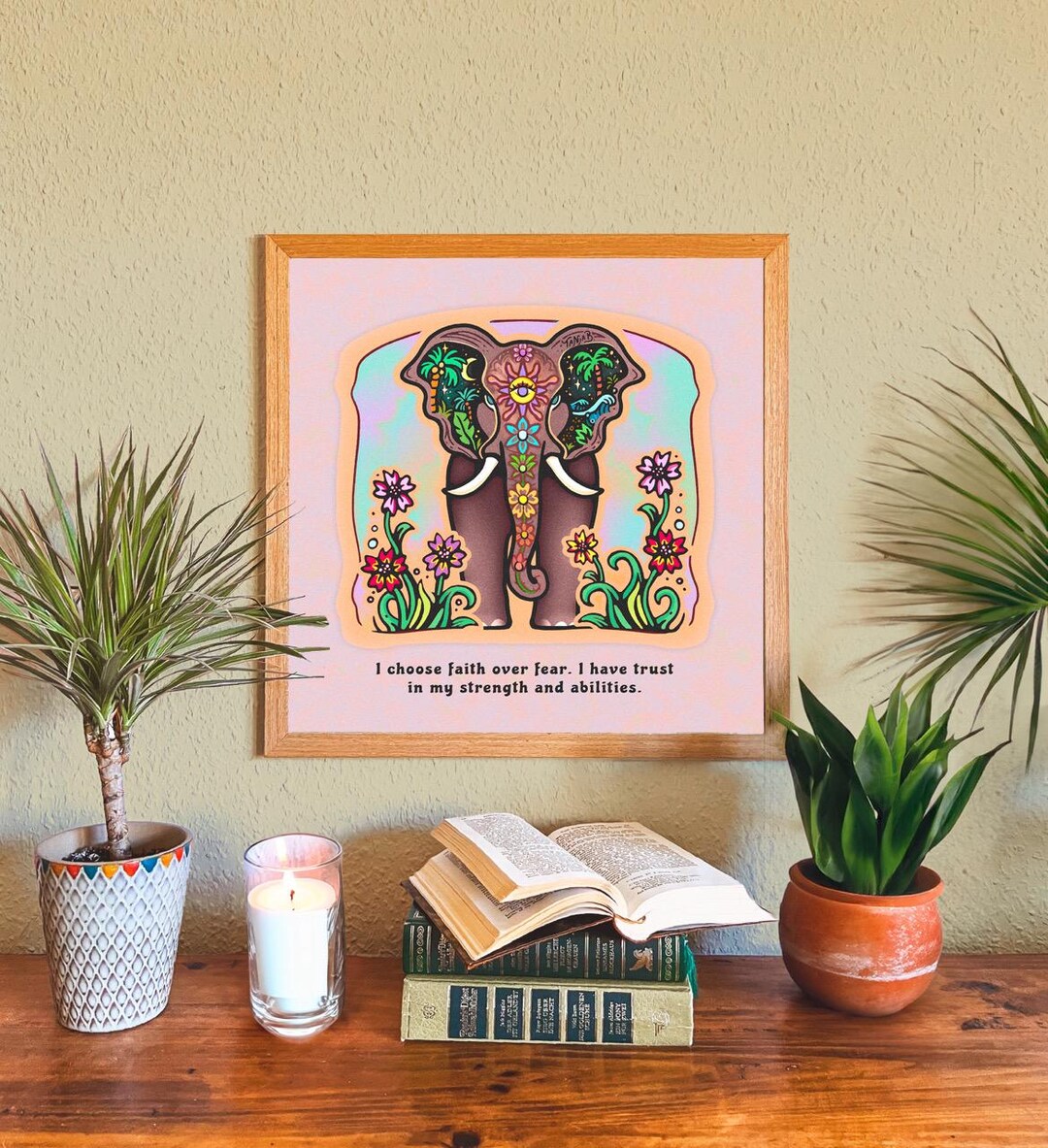 Faith Over Fear Poster // Elephant Art Print Affirmation // Vibrant ...