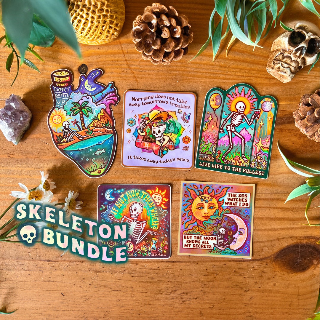 5 SKELETON STICKERS // Vinyl 3.3" - Memento Mori, Deadly Reminders ...