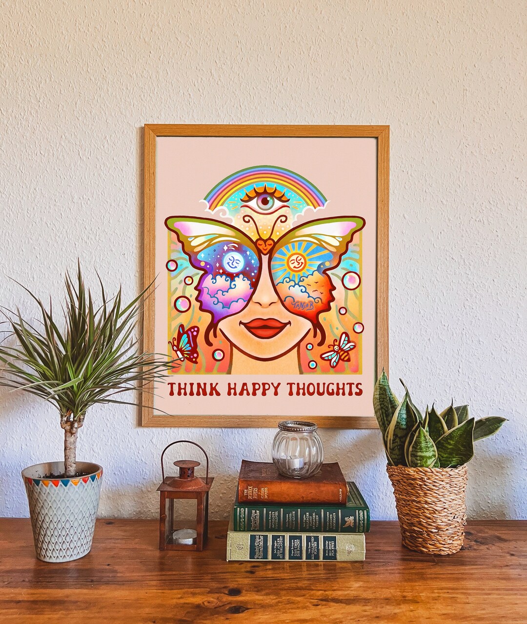 THINK HAPPY THOUGHTS Poster // Van Art Print - Journey, Trippy, Groovy ...