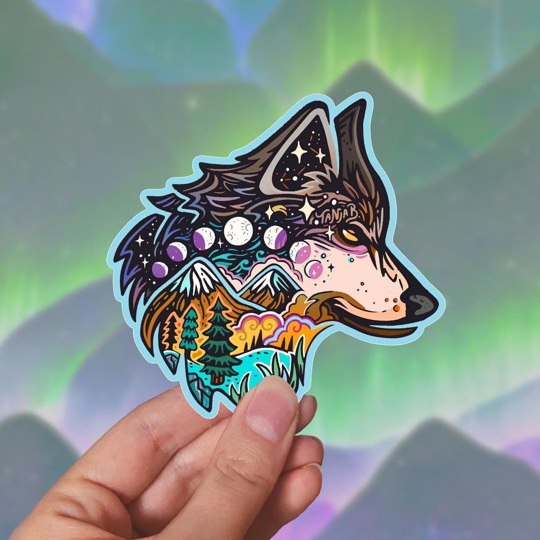 WOLF Sticker // Lunar Vinyl Sticker // Animal Spirit Moon Art - Etsy
