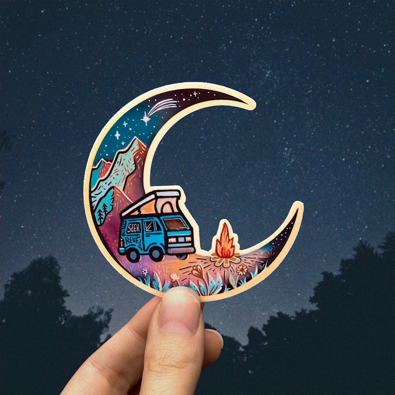 OVER THE MOON // Weatherproof Outdoor & Vanlife Sticker // - Etsy