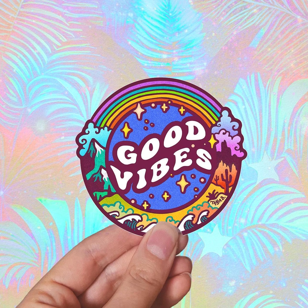 GOOD VIBES Sticker // Rainbow Vinyl Sticker // Groovy Trippy Hippie Art ...