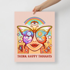 THINK HAPPY THOUGHTS Poster // Van Art Print - Journey, Trippy, Groovy ...