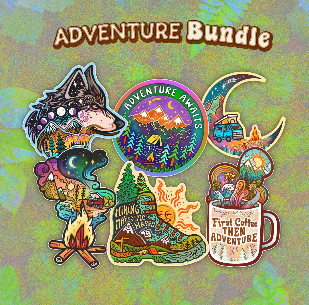 6 ADVENTURE Stickers // Outdoorsy, Nature, Mountain Sticker Bundle - Etsy