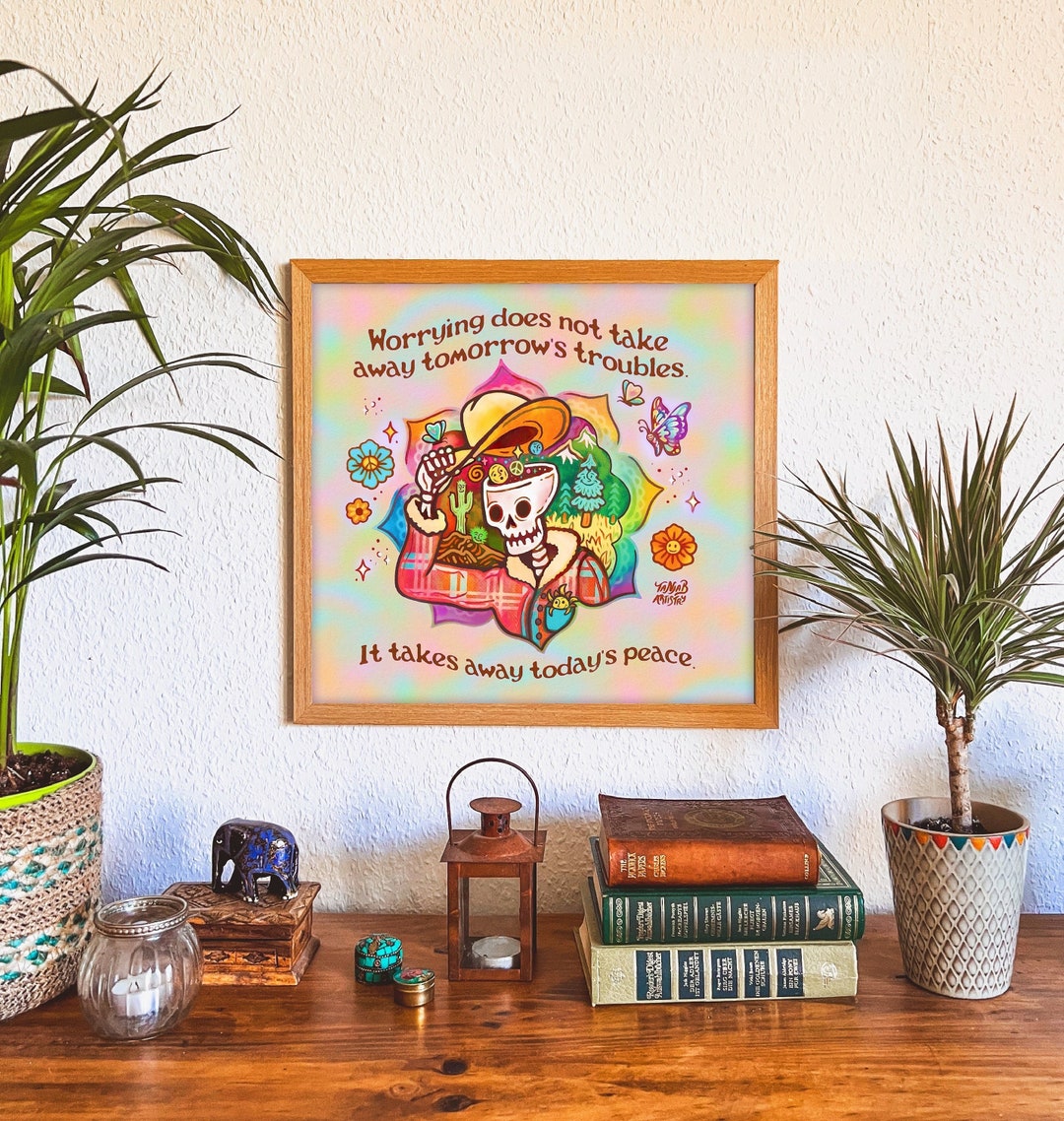 DON'T WORRY Poster // Skeleton Art Print - Adventure, Explore ...