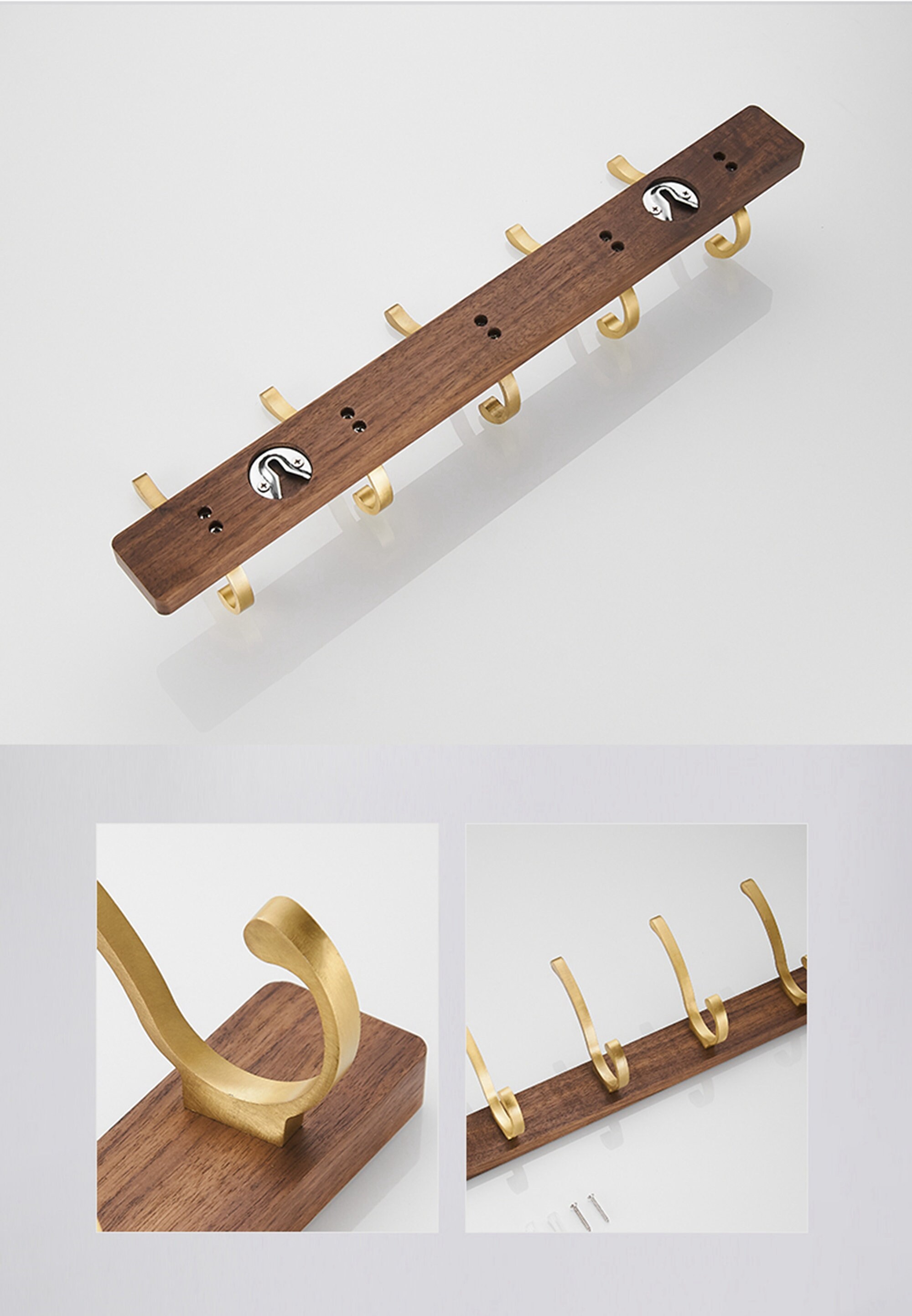 Modern farmhouse wood coat rack wall mount Rustic gold metal | Etsy