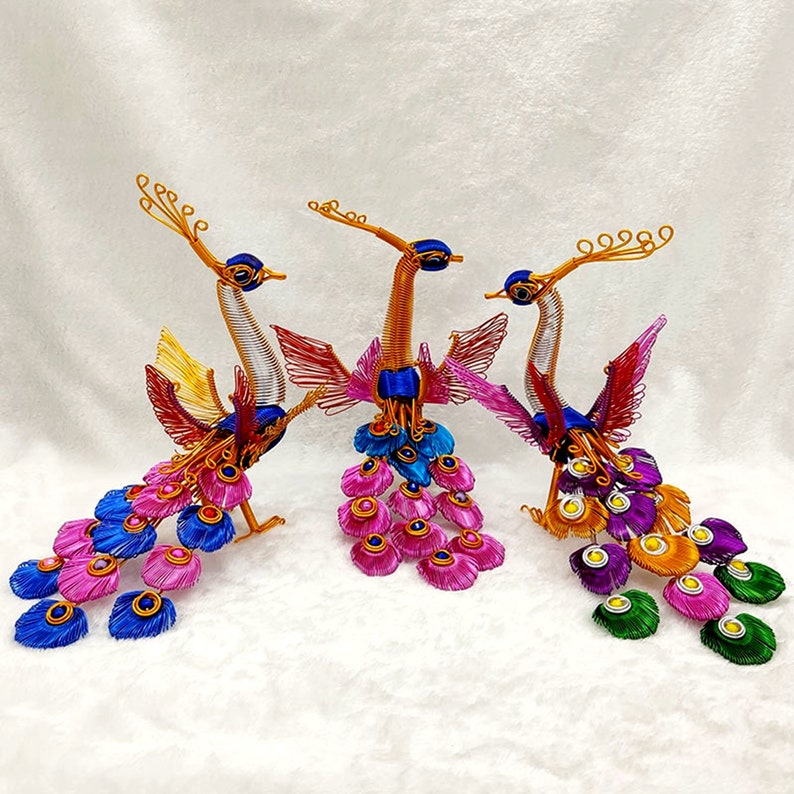 Peacock Bird Statue Sculpture Decor Wire Bird Figurines Art - Etsy