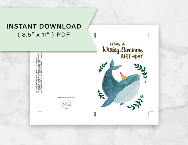 Digital Card- Whale Themed Birthday Card (print Download) - Etsy