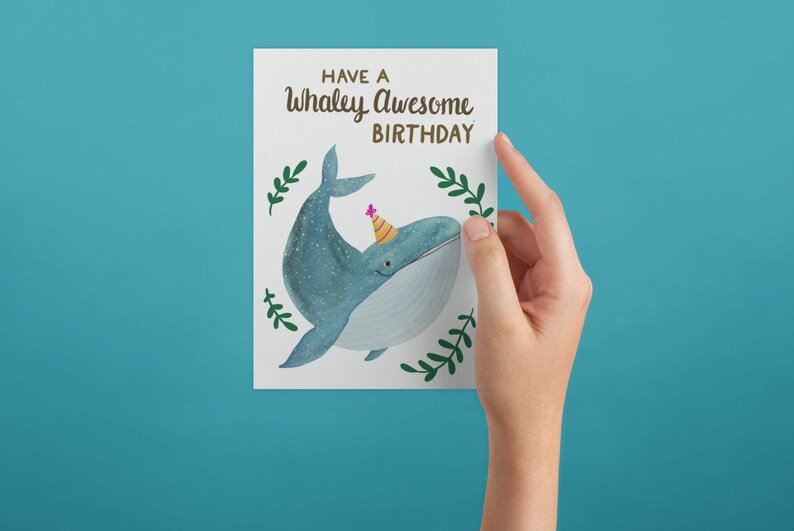 Digital Card- Whale Themed Birthday Card (print Download) - Etsy