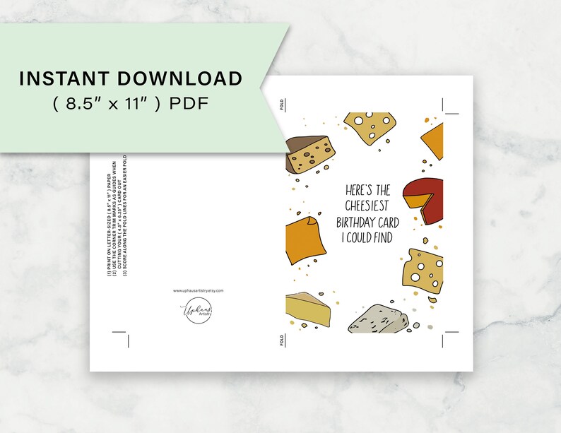 Digital Card - Funny Cheese Pun Birthday Card - Hand-drawn Digital File ...