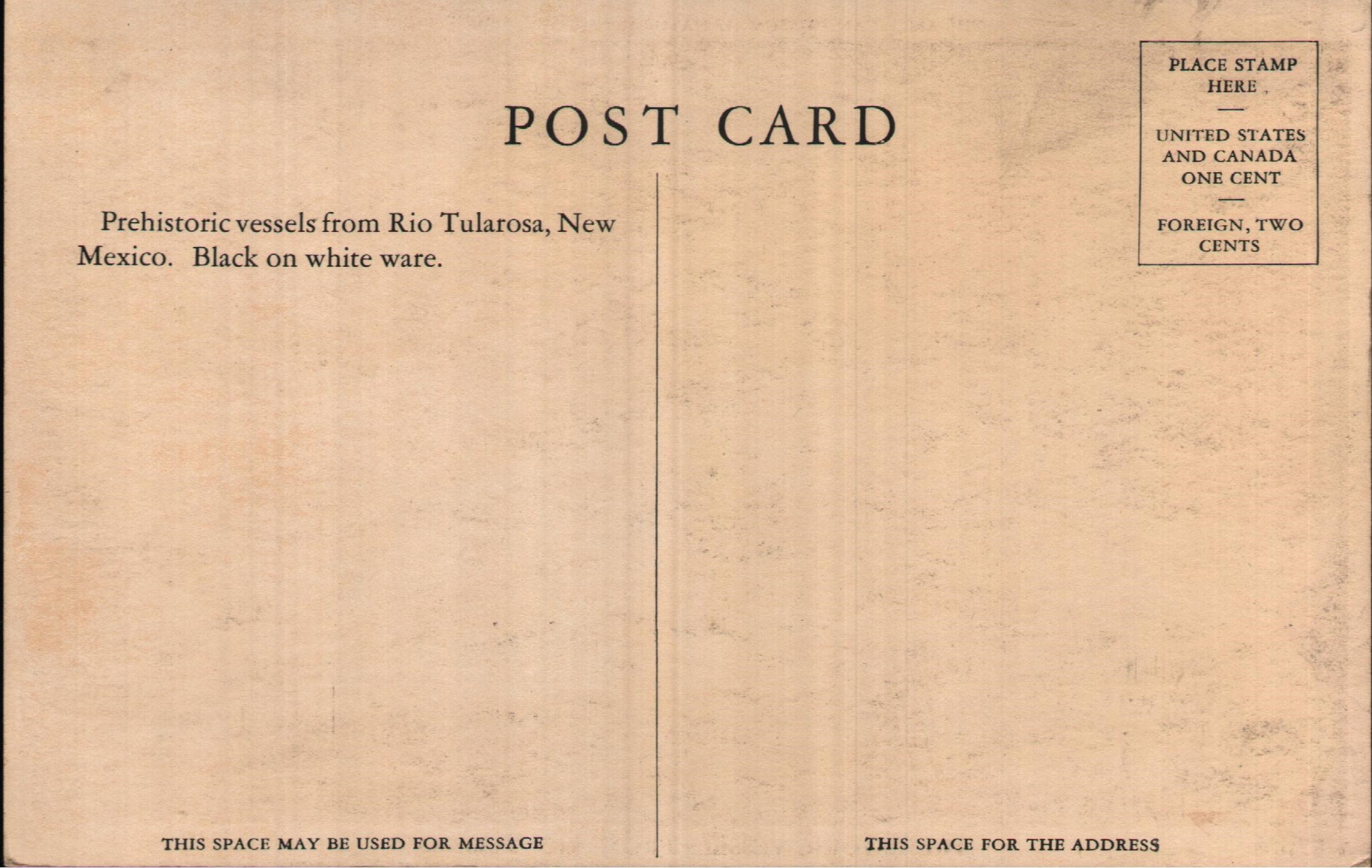 Vintage Postcard Prehistoric Vessels From Rio Tularosa the American ...