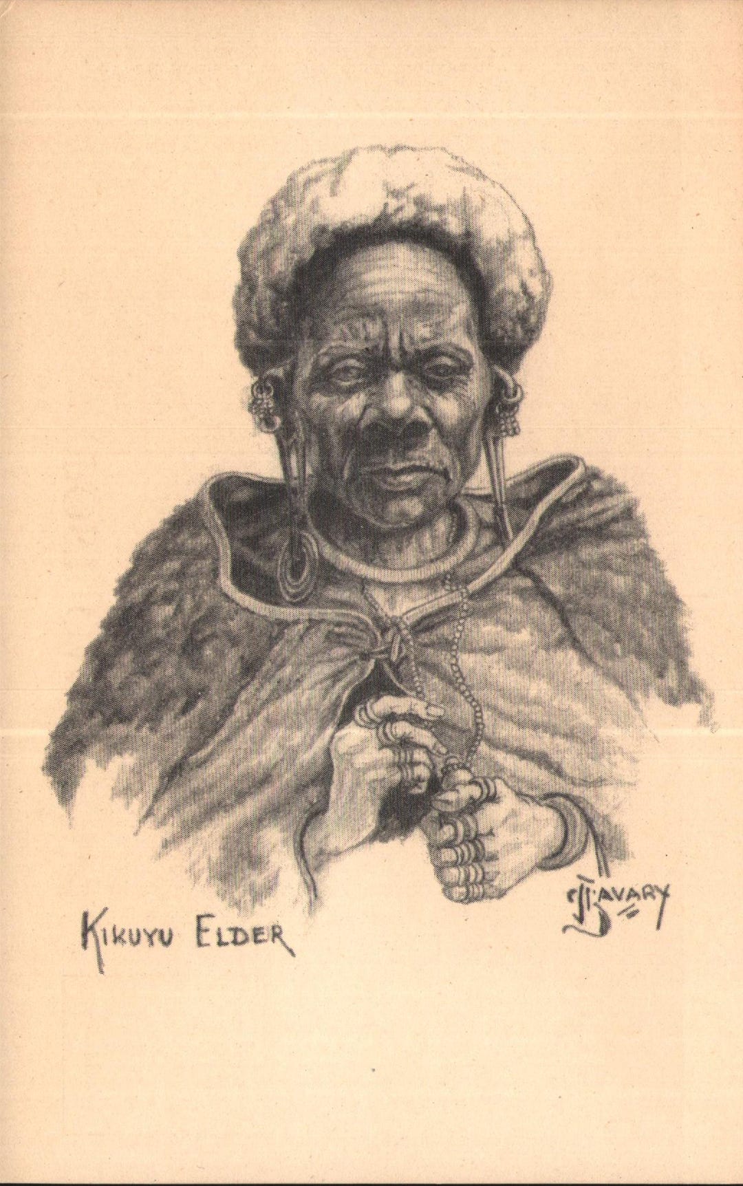 Vintage Linen Postcard Kikuyu Elder Pencil Drawing 1940s - 1950s ...