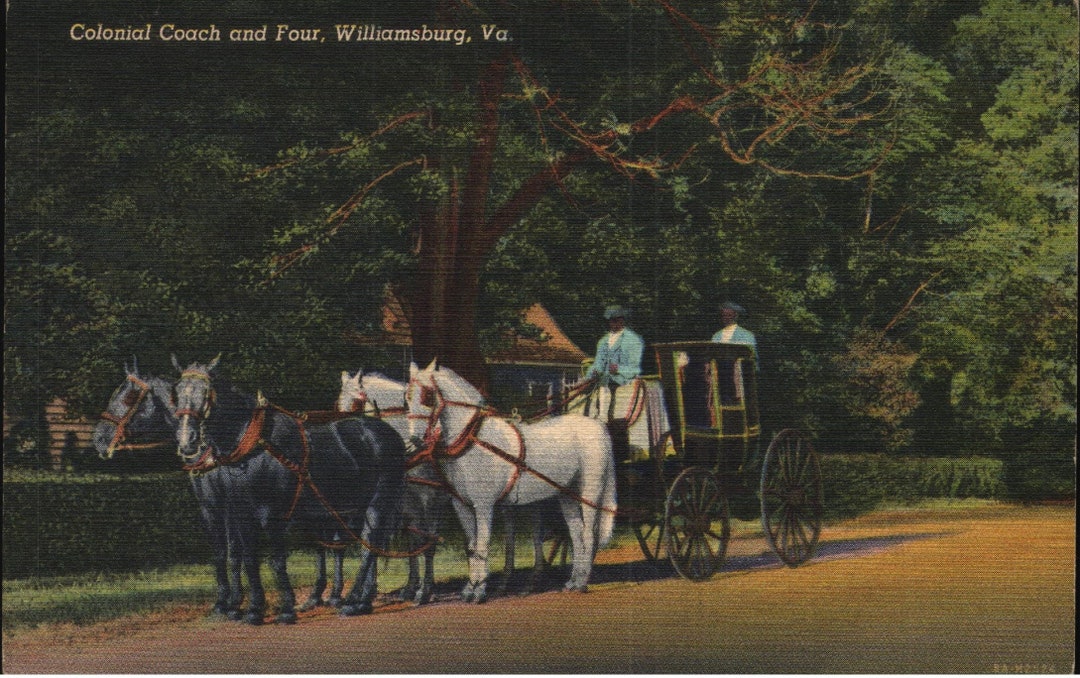 Vintage Linen Postcard Colonial Coach and Four Williamsburg Virginia ...