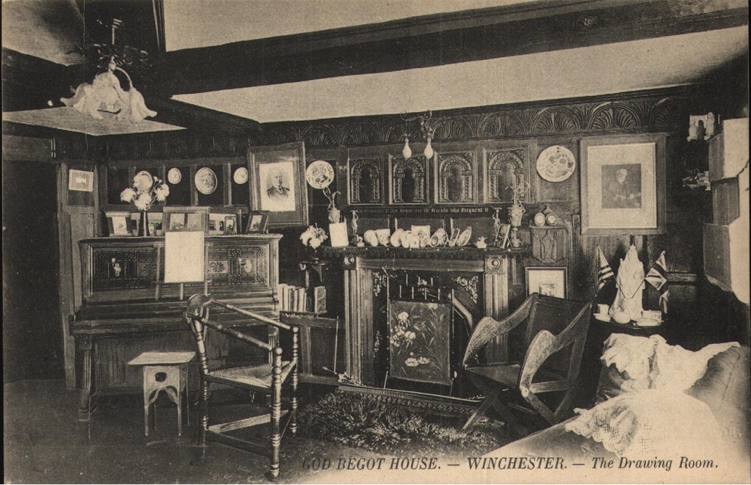 Vintage Pre-linen Postcard God Begot House the Drawing Room Winchester ...