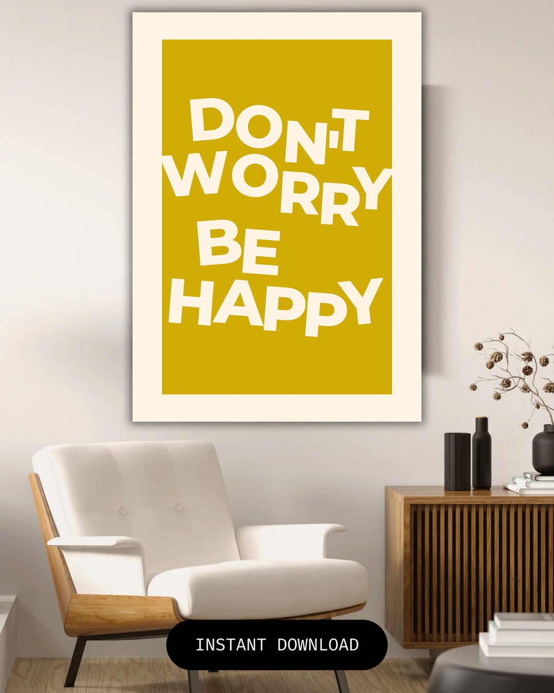 Don't Worry Be Happy Print: Retro Style Quote Poster (instant Download ...