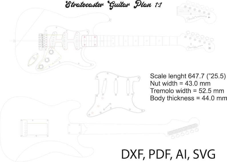 Stratocaster Electric Guitar Plans – Full Scale (pdf, Ai, Dfx, Svg) - Etsy