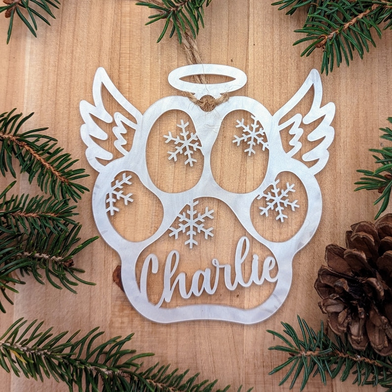 Memorial Pet Christmas Ornament Angel Snowflake Paw Print - Etsy