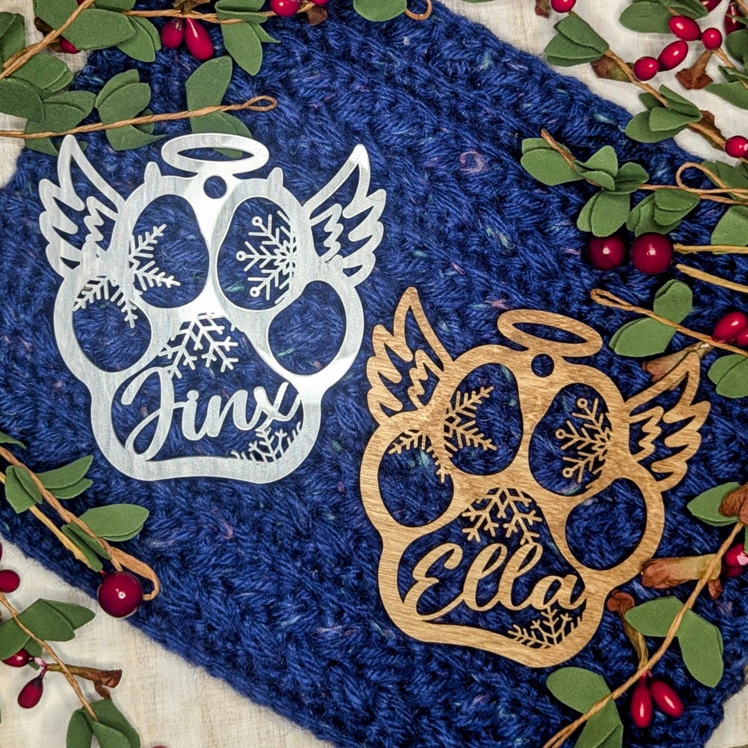 Memorial Cat Ornament | Modern Angel Paw Print With Snowflake | Custom ...