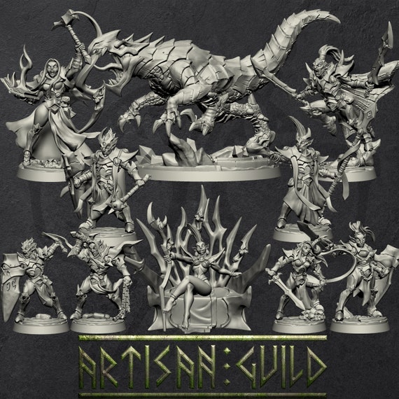 Ashen Alfar Inquisitors Set Modular Drow Elf Miniatures | Etsy