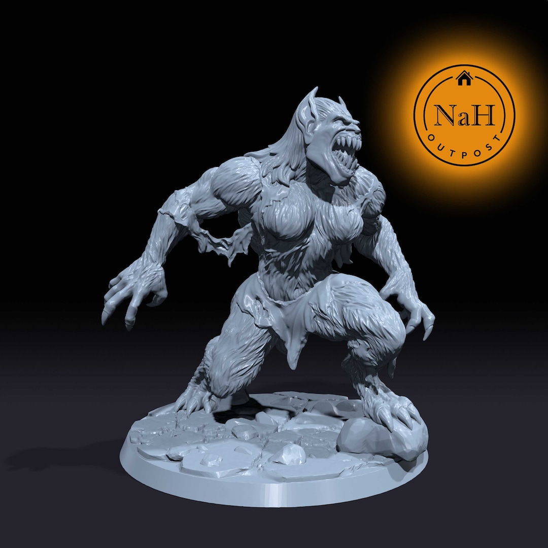 Lunaclaw, the Night's Bane Female Werewolf Miniature for Tabletop Games ...