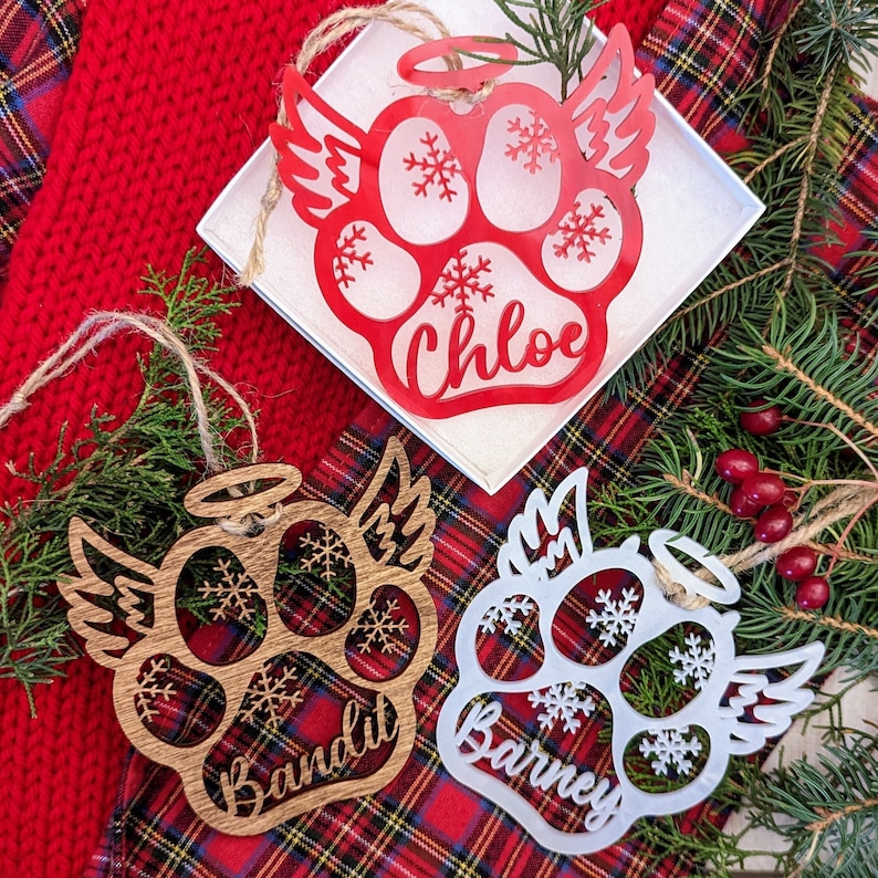 Memorial Pet Christmas Ornament Angel Snowflake Paw Print - Etsy
