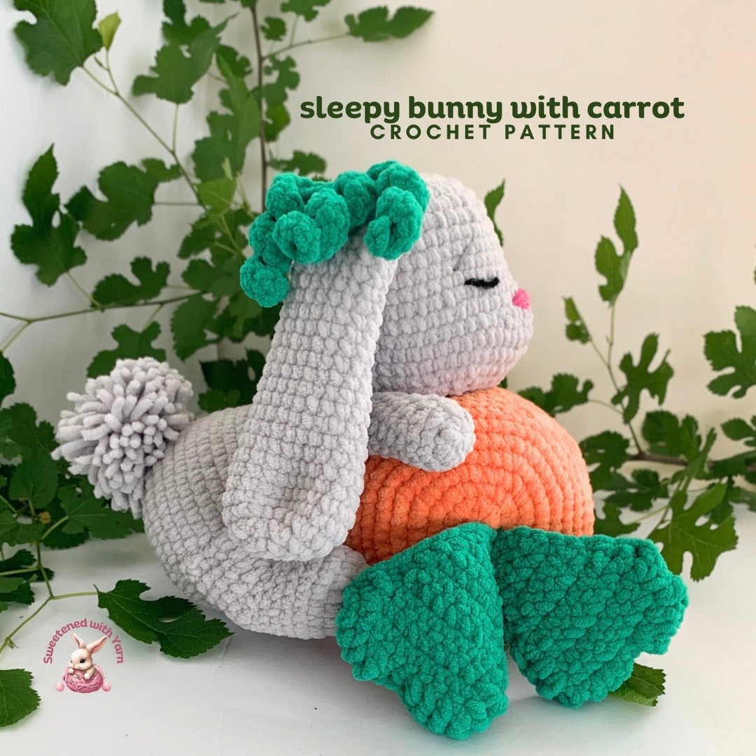 Sleepy Bunny With Carrot Instant Download Digital Crochet Pattern Pdf Tutorial for Handmade ...